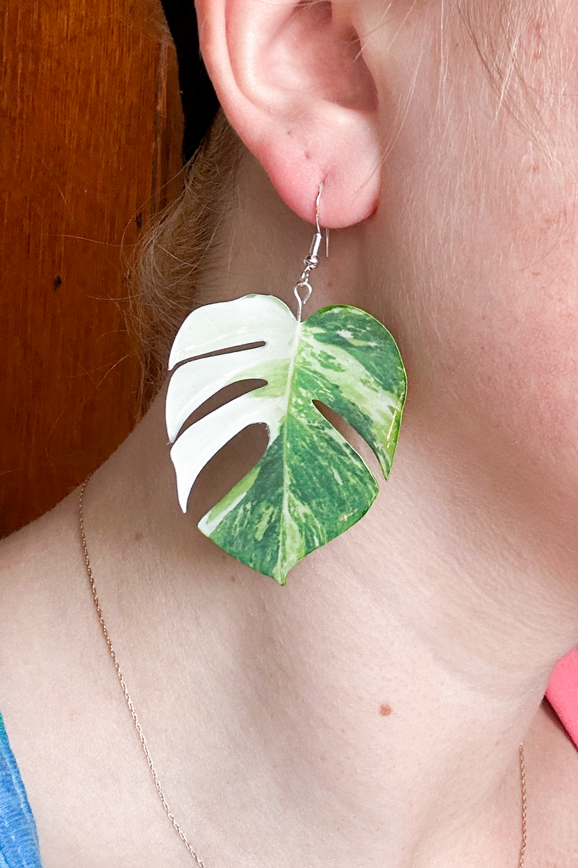 Monstera Albo Half Moon Plant Earrings | Leaf Earrings – For the Love ...